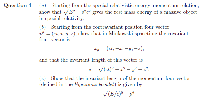 Solved (a) Starting from the special relativistic | Chegg.com
