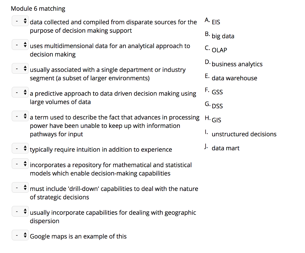 Solved Module 6 matching data collected and compiled from | Chegg.com