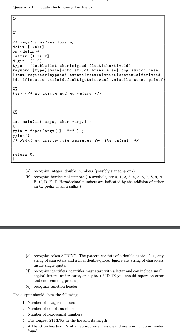 Solved (a) recognize integer, double, numbers (possibly | Chegg.com