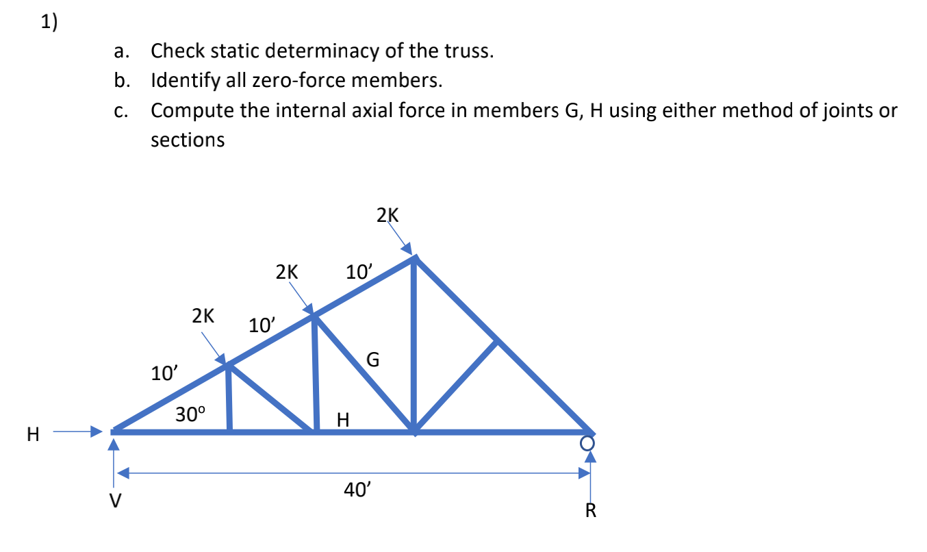 Solved 1) a. Check static determinacy of the truss. b. | Chegg.com