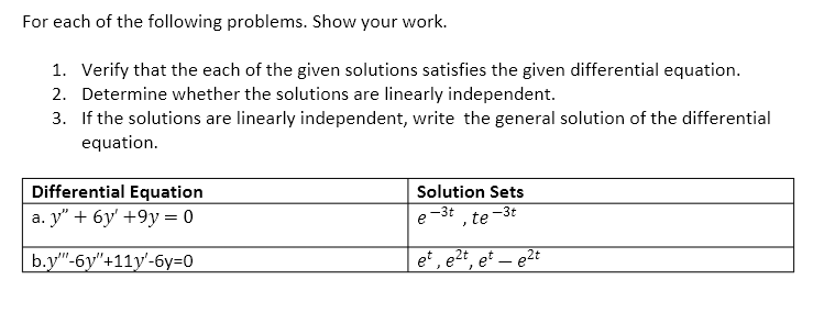 Solved For each of the following problems. Show your work. | Chegg.com