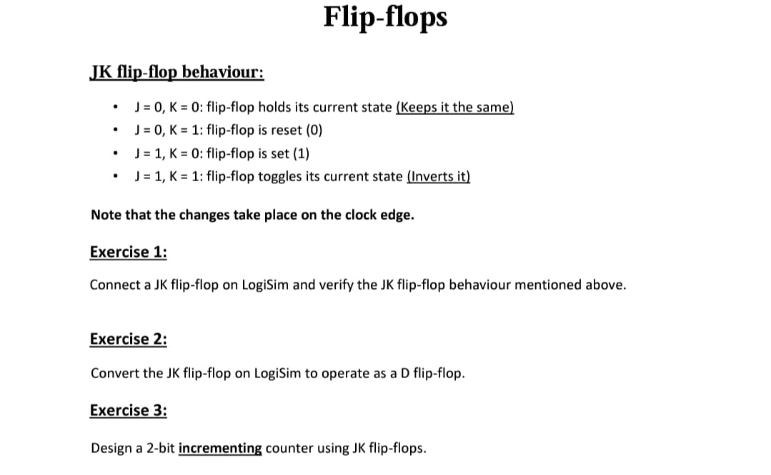 Solved Flip-flops JK flip-flop behaviour: . . J = 0, K = 0: | Chegg.com