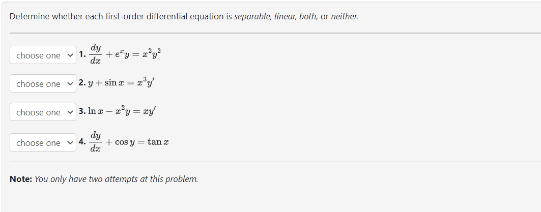 Solved Determine whether each first-order differential | Chegg.com