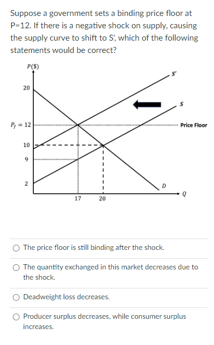 Solved Suppose a government sets a binding price floor at | Chegg.com
