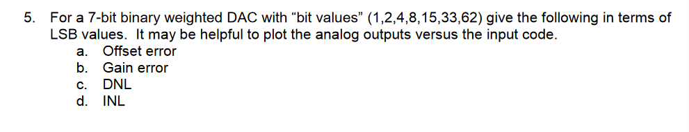 5. For a 7-bit binary weighted DAC with "bit values" | Chegg.com