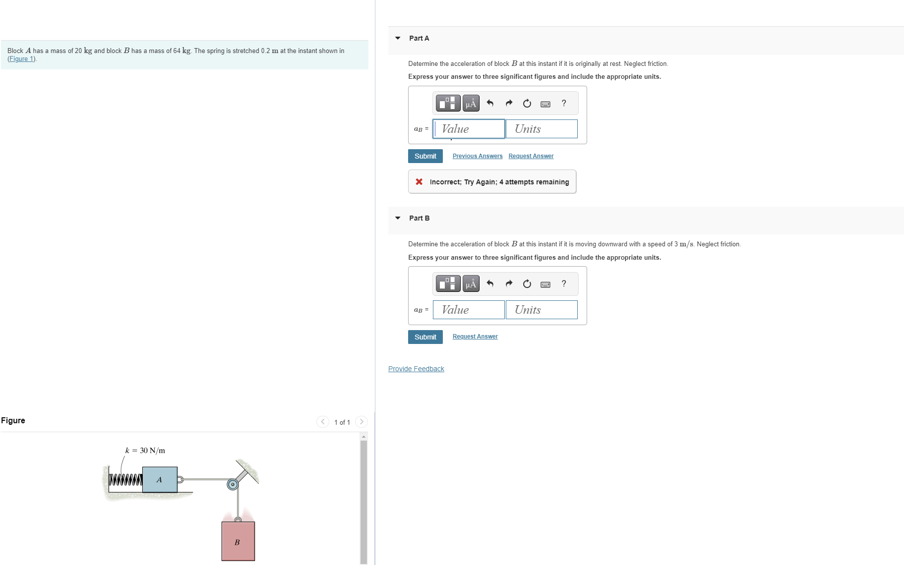 Solved Block A has a mass of 20 ﻿kg and block B ﻿has a mass | Chegg.com