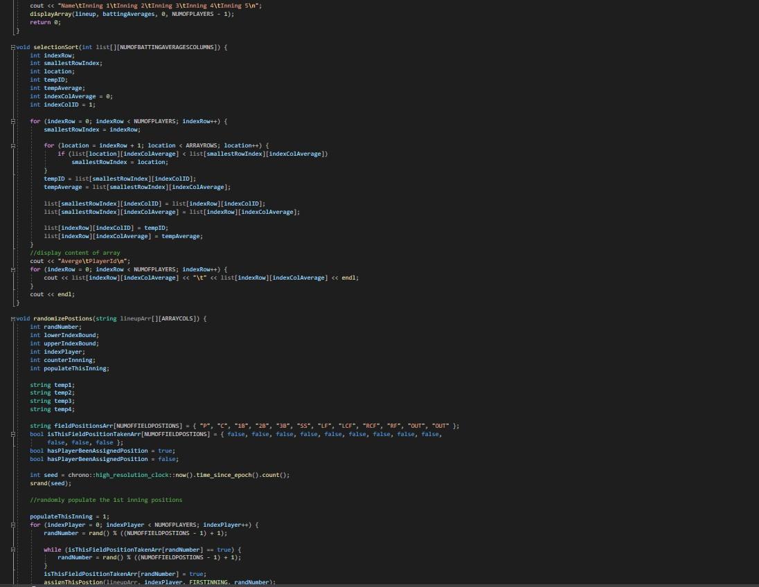 Solved C++ BASEBALL LINEUP PROJECT Create a baseball lineup | Chegg.com