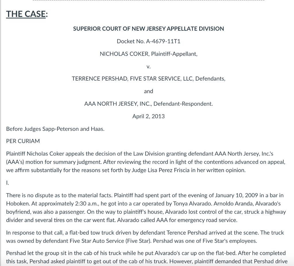 THE CASE: SUPERIOR COURT OF NEW JERSEY APPELLATE | Chegg.com