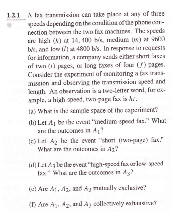 Solved A fax transmission can take place at any of three | Chegg.com