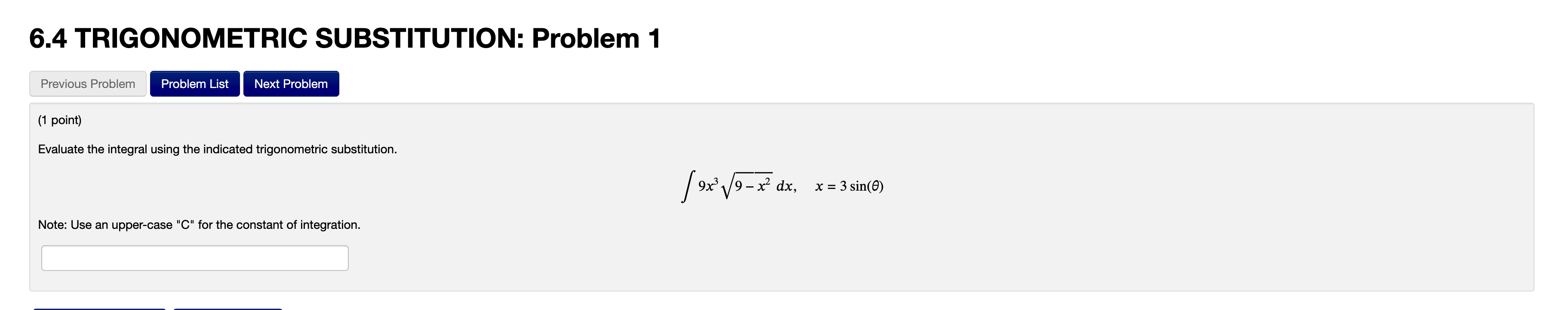 Solved 6.4 TRIGONOMETRIC SUBSTITUTION: Problem 1 (1 point) | Chegg.com