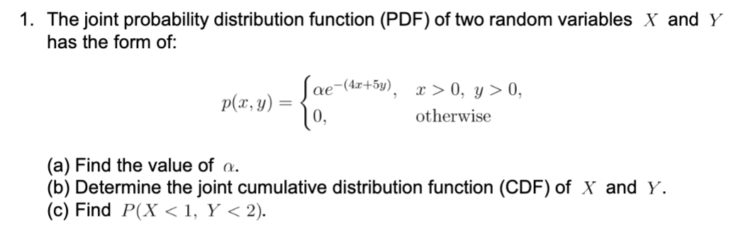 Solved 1. The joint probability distribution function (PDF) | Chegg.com