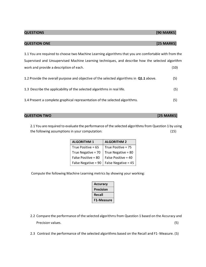 1.1 You are required to choose two Machine Learning | Chegg.com