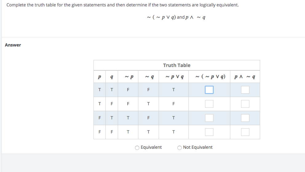 Solved Complete the truth table for the given statements and | Chegg.com