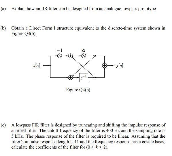 (a) Explain how an IIR filter can be designed from an | Chegg.com