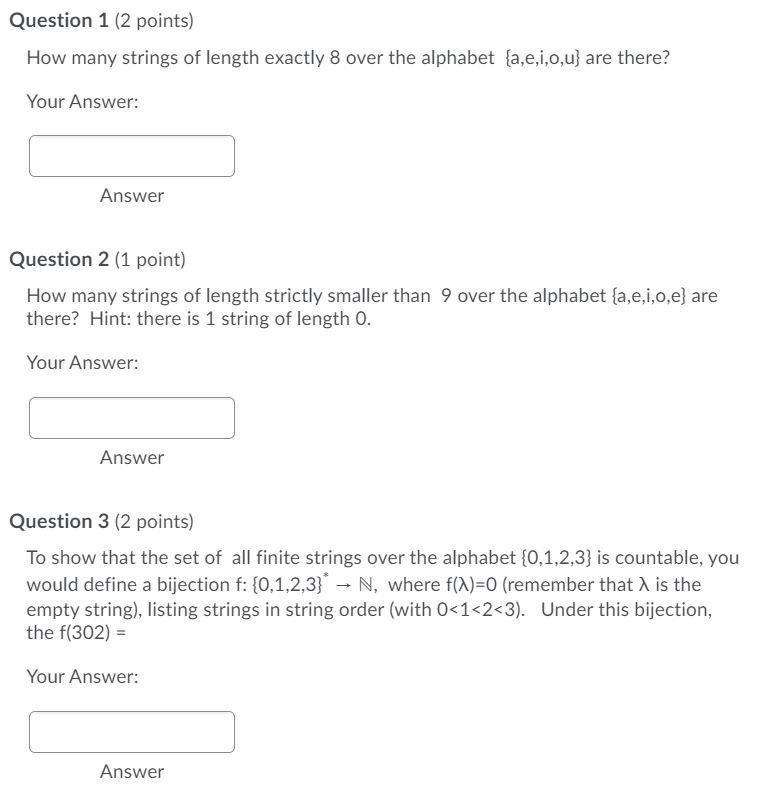 Solved Question 1 (2 points) How many strings of length | Chegg.com