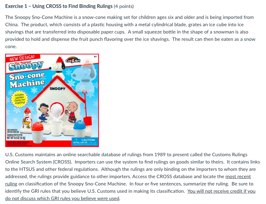 Exercise 1 - Using CROSS to Find Binding Rulings (4 | Chegg.com