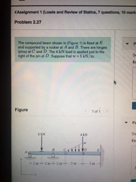 Solved CAssignment 1 (Loads and Review of Statics, 7 | Chegg.com