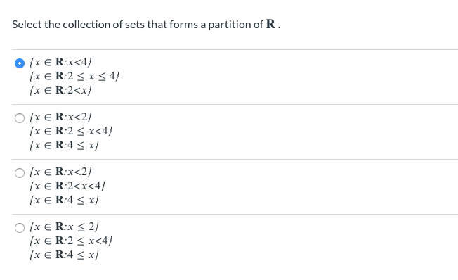 Solved Select the collection of sets that forms a partition | Chegg.com