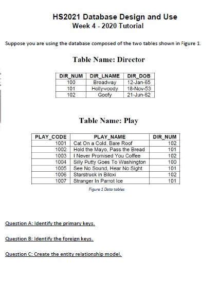 Solved HS2021 Database Design and Use Week 4 - 2020 Tutorial | Chegg.com