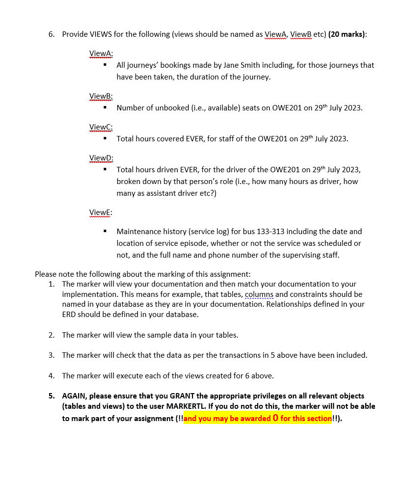 Solved 6. Provide VIEWS for the following (views should be | Chegg.com