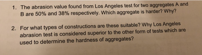 Solved 1. The abrasion value found from Los Angeles test for | Chegg.com