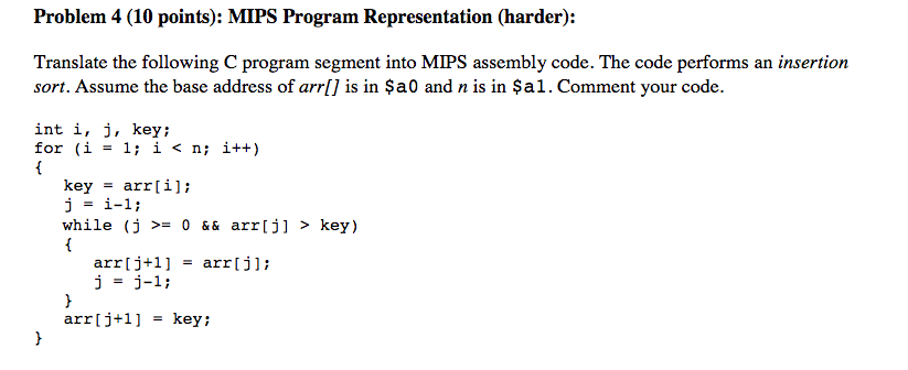 Solved Problem 4 (10 points): MIPS Program Representation | Chegg.com