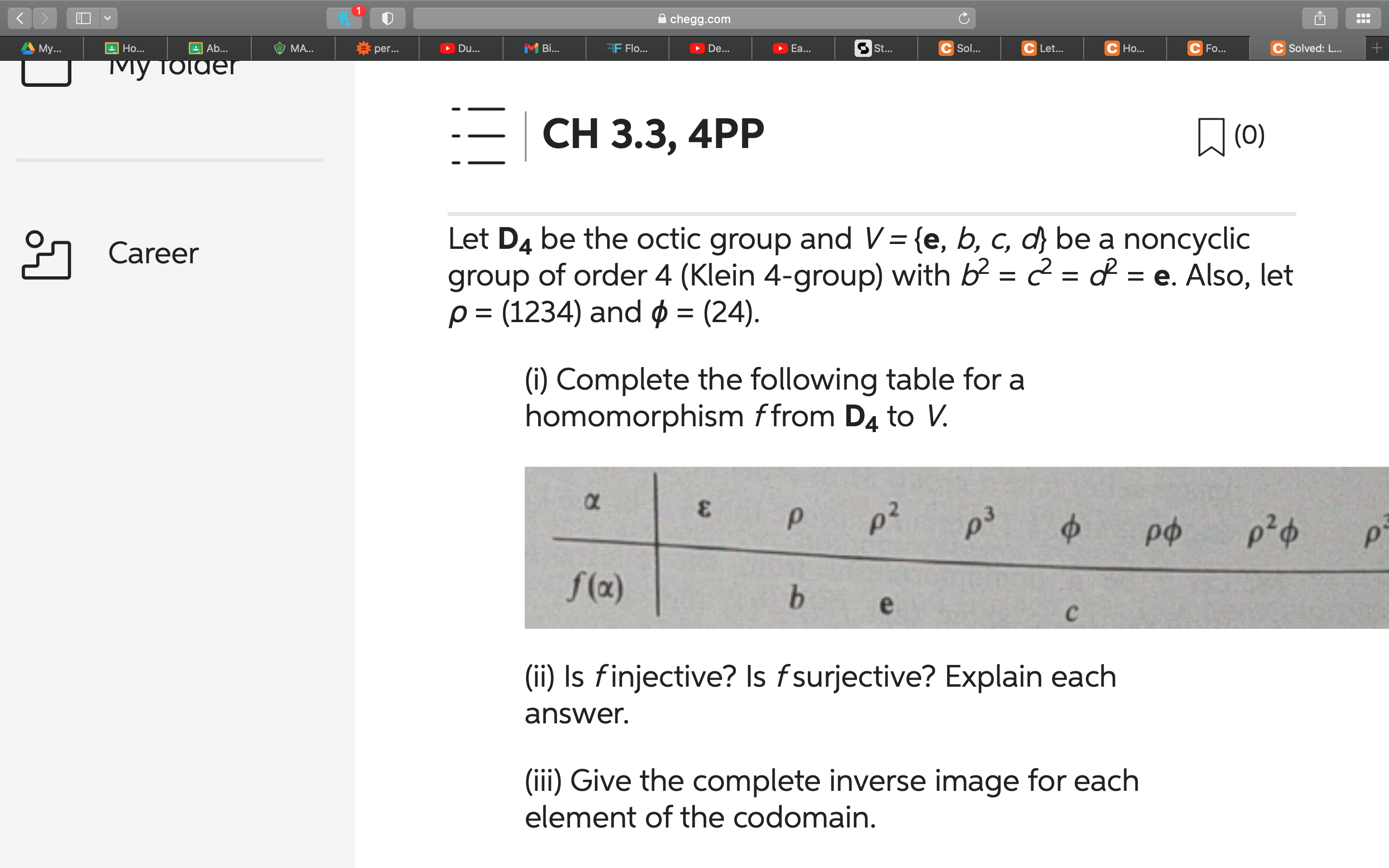 Solved Let D4 be the octic group and V={e,b,c,d} be a | Chegg.com