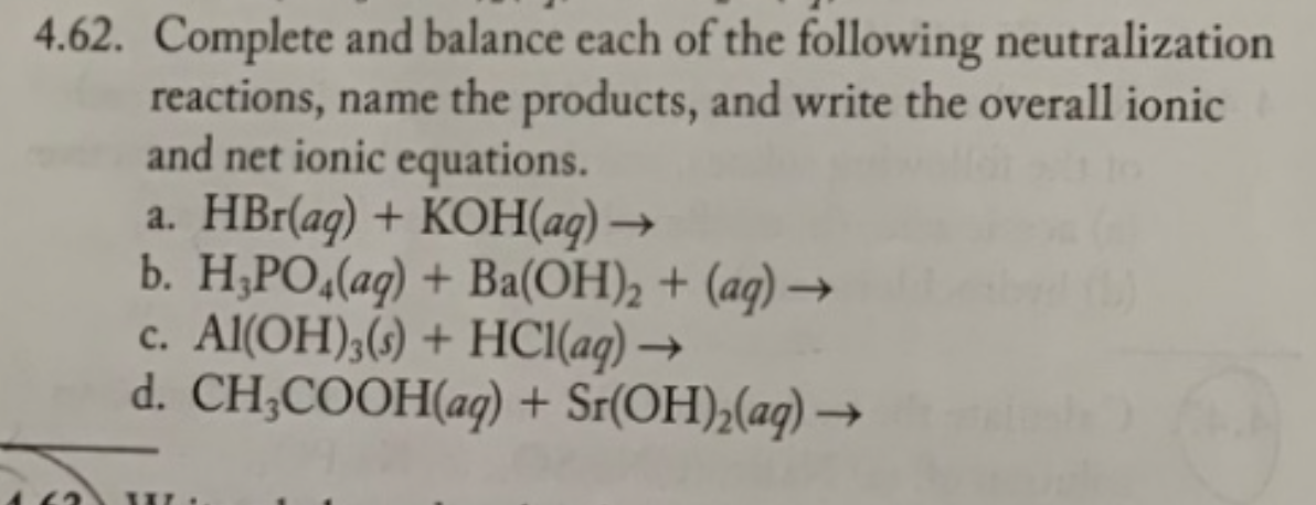 Solved 4.62. Complete and balance each of the following | Chegg.com