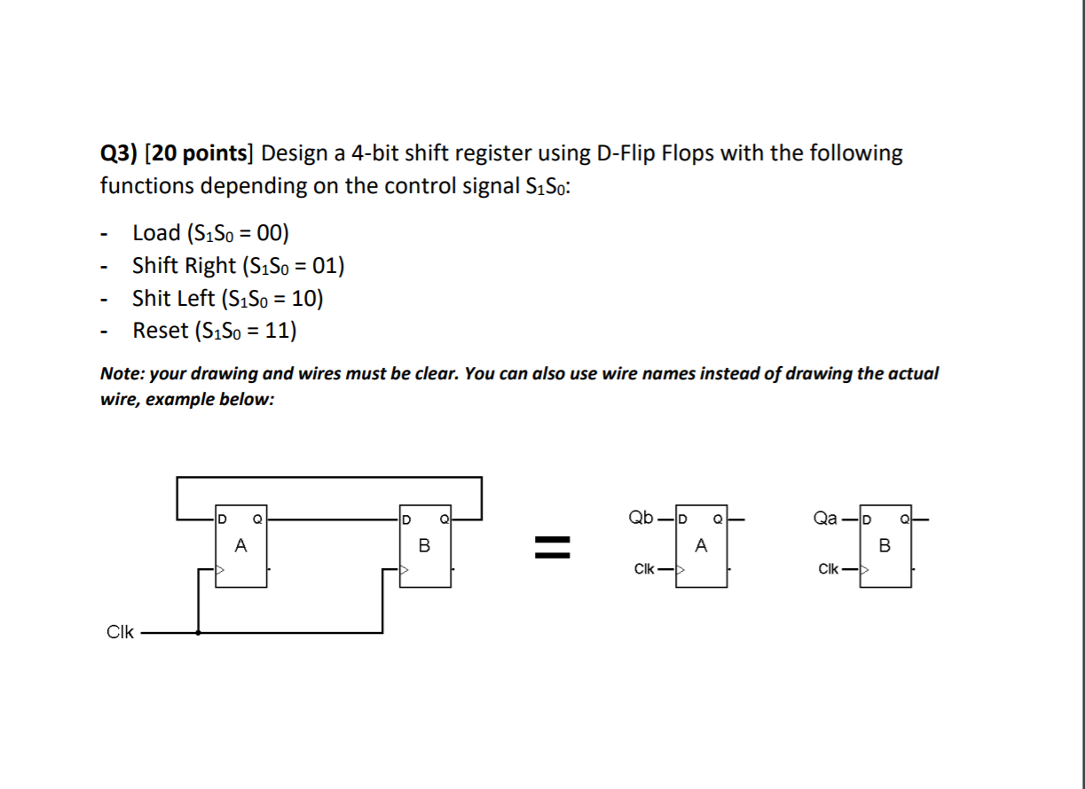 Solved Q3) [20 points) Design a 4-bit shift register using | Chegg.com