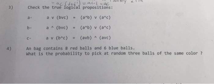 Solved true a v (bvc) a ^ (bvc) av (b^c) 3) Check the | Chegg.com