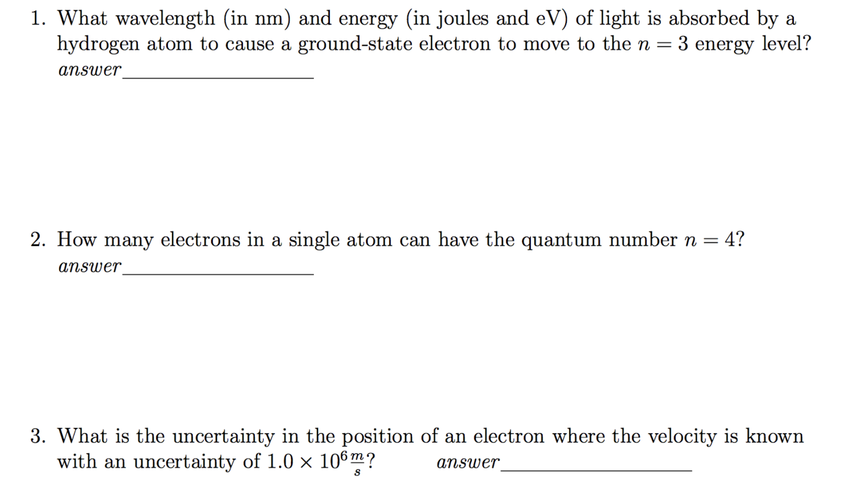 Solved 1. What wavelength (in nm) and energy (in joules and | Chegg.com