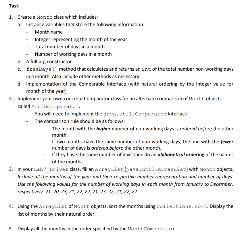 Solved Task 1. Create a Month class which includes: a. | Chegg.com