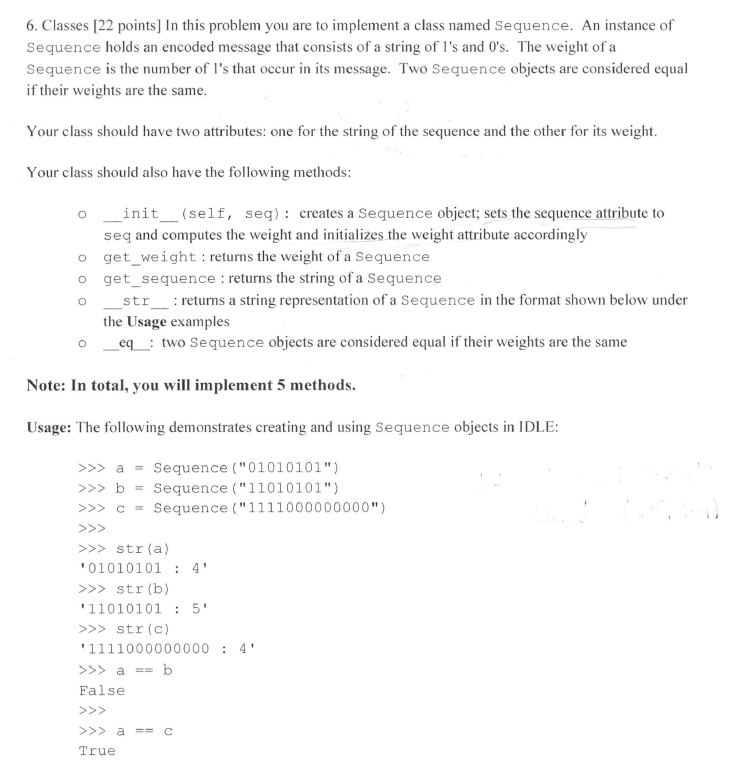 Solved 6. Classes [22 points] In this problem you are to | Chegg.com