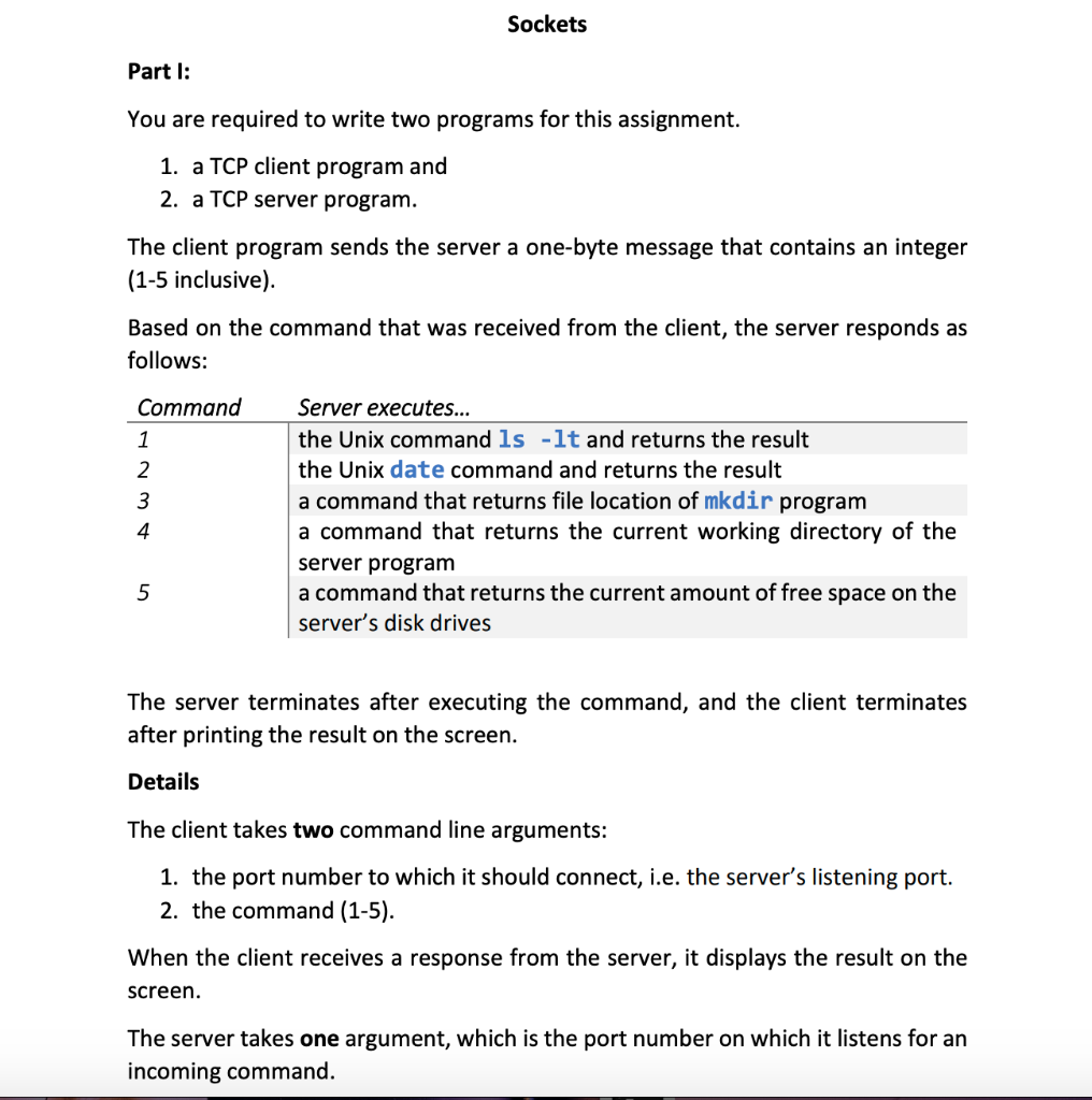 Sockets Part I: You are required to write two | Chegg.com