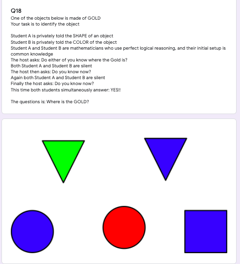 Solved Q18 One of the objects below is made of GOLD Your | Chegg.com
