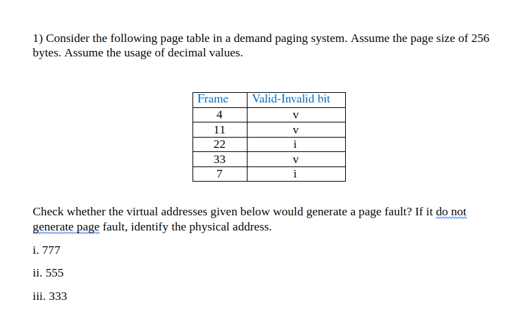 Solved 1) Consider the following page table in a demand | Chegg.com