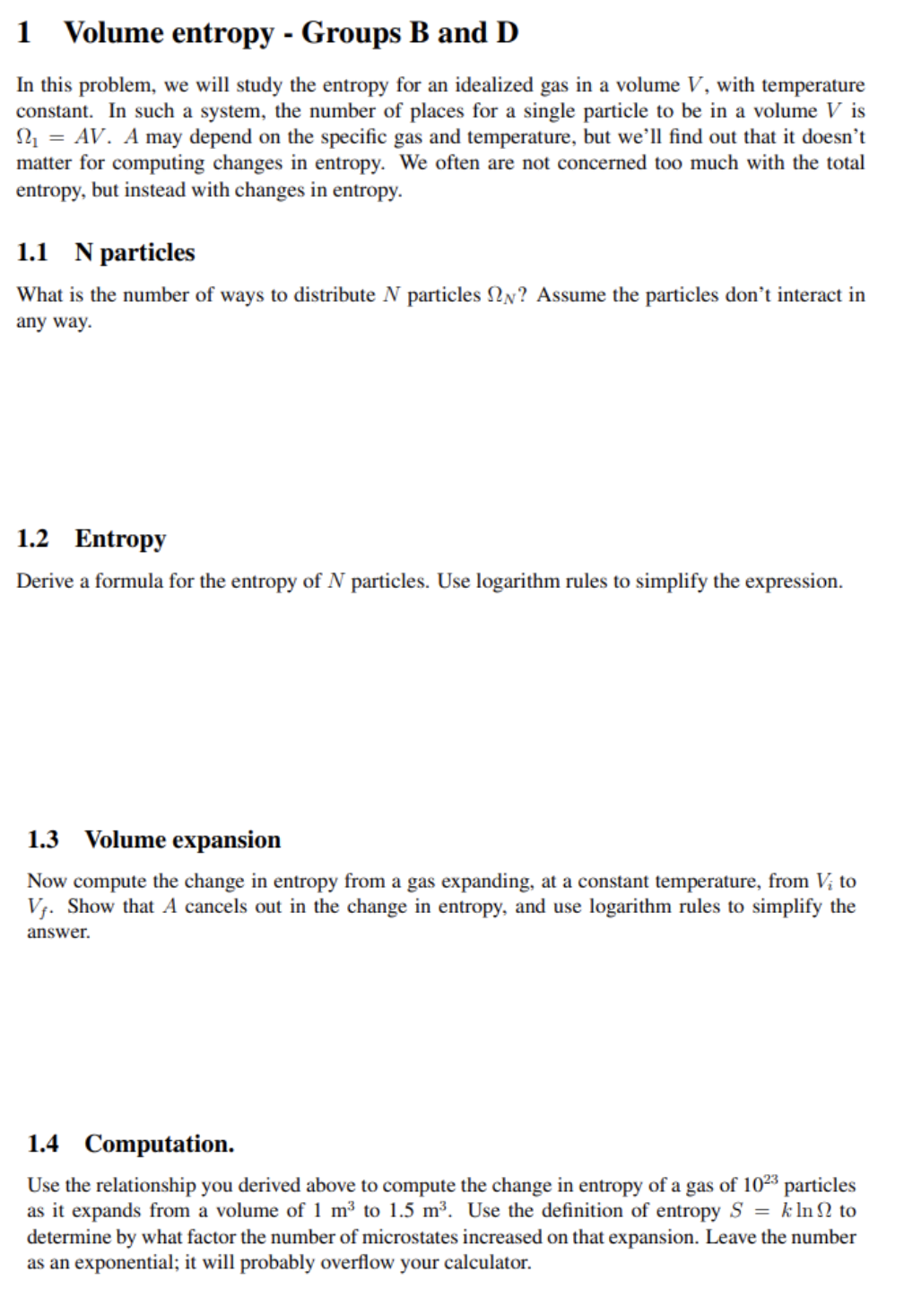 Solved 1 Volume entropy - Groups B and D In this problem, we | Chegg.com