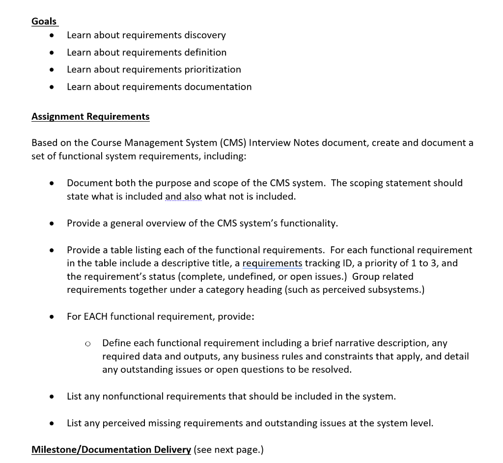 Solved ITEC 3700 -CMS Interview Notes The following are | Chegg.com