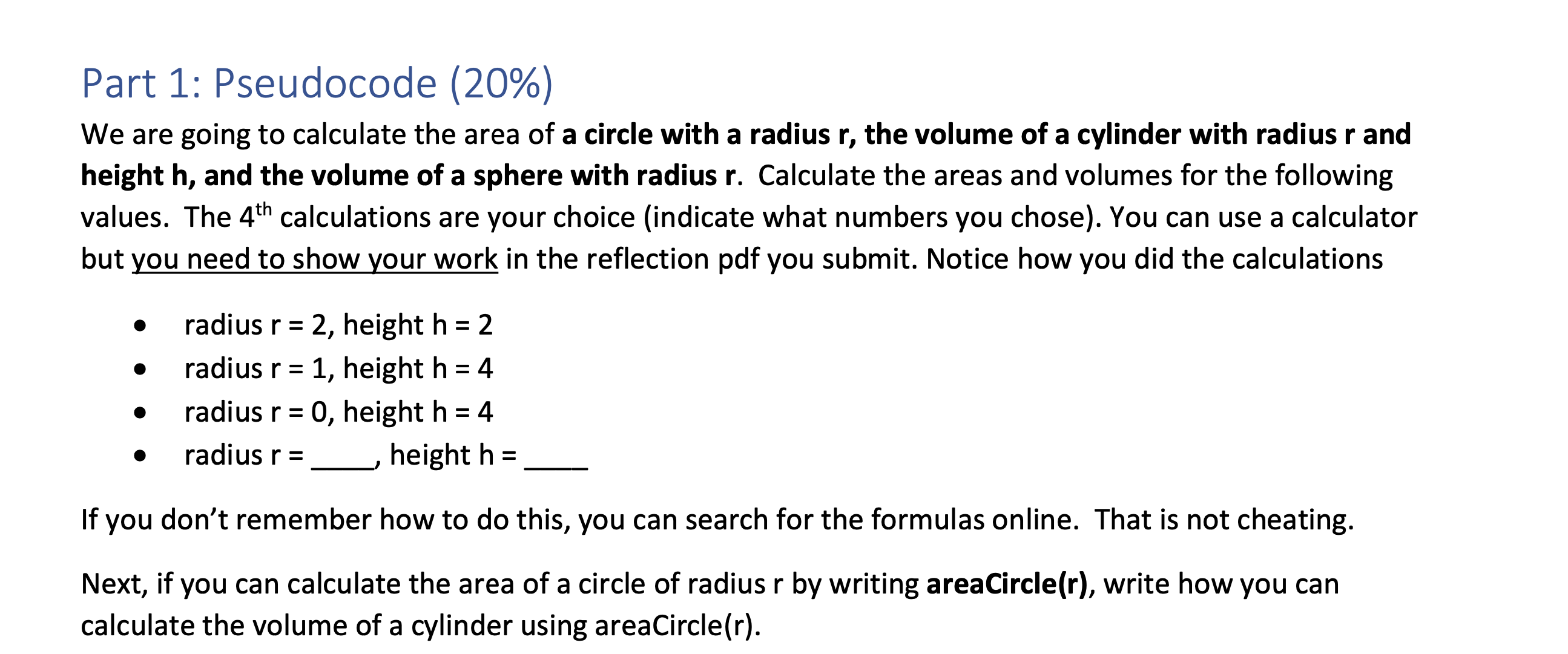 Solved Part 1: Pseudocode (20%)We are going to calculate the | Chegg.com