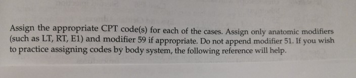 Solved Assign the appropriate CPT code(s) for each of the | Chegg.com