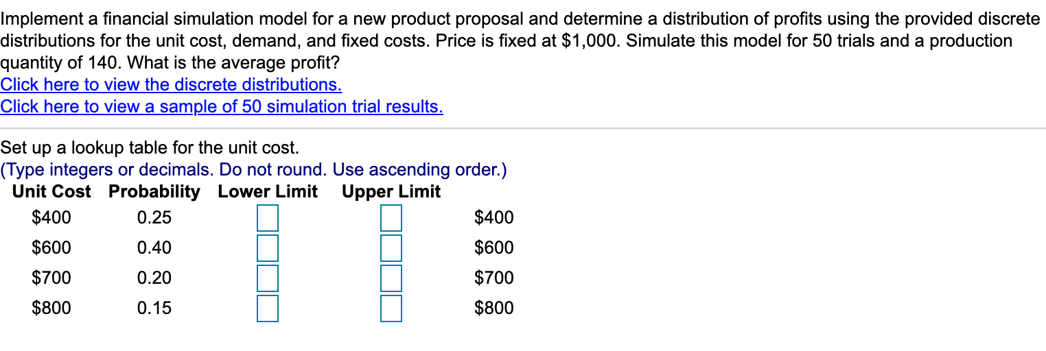 Solved Implement a financial simulation model for a new | Chegg.com