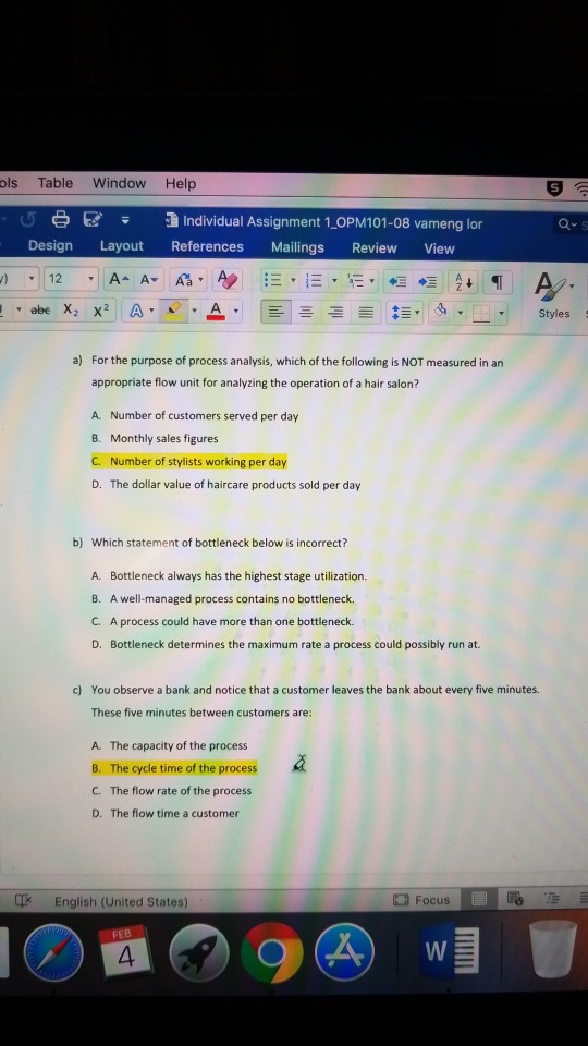 Solved Ols Table Window Help Design Layout References Mailings Review View 5 E Individual