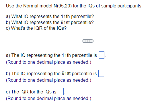 Solved Use the Normal model N (95,20) for the IQs of sample | Chegg.com