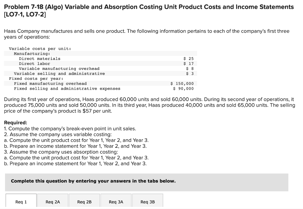 Solved Problem 7-18 (Algo) Variable and Absorption Costing | Chegg.com