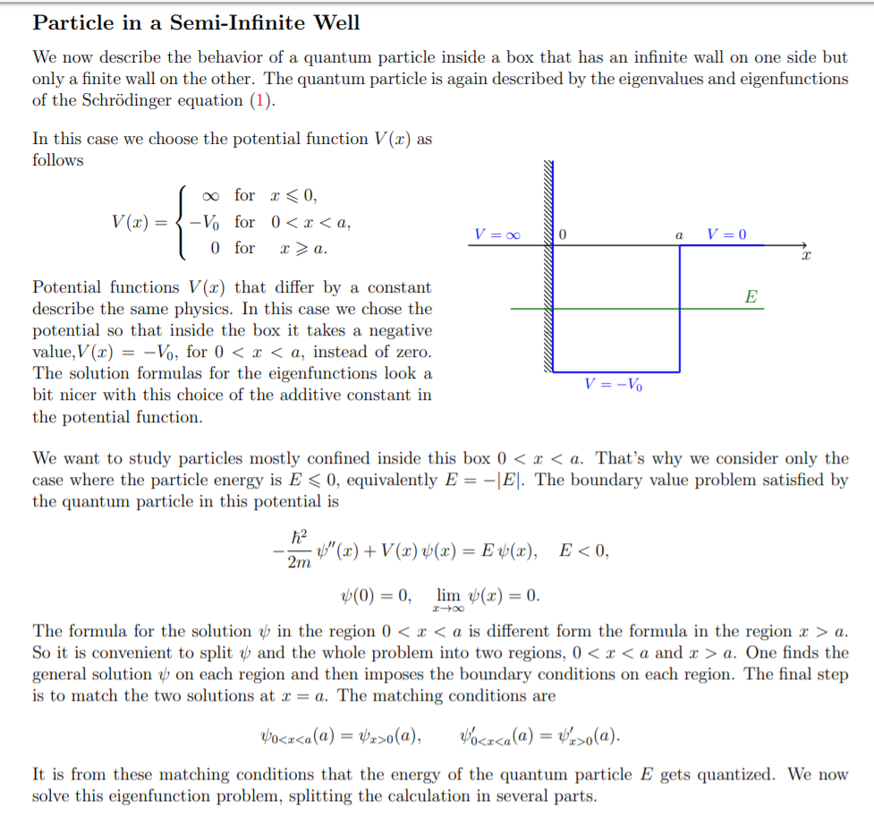 Particle in a Semi-Infinite Well We now describe the | Chegg.com