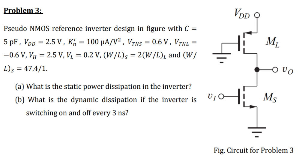 Solved Problem 3: VDD = M Pseudo NMOS reference inverter | Chegg.com
