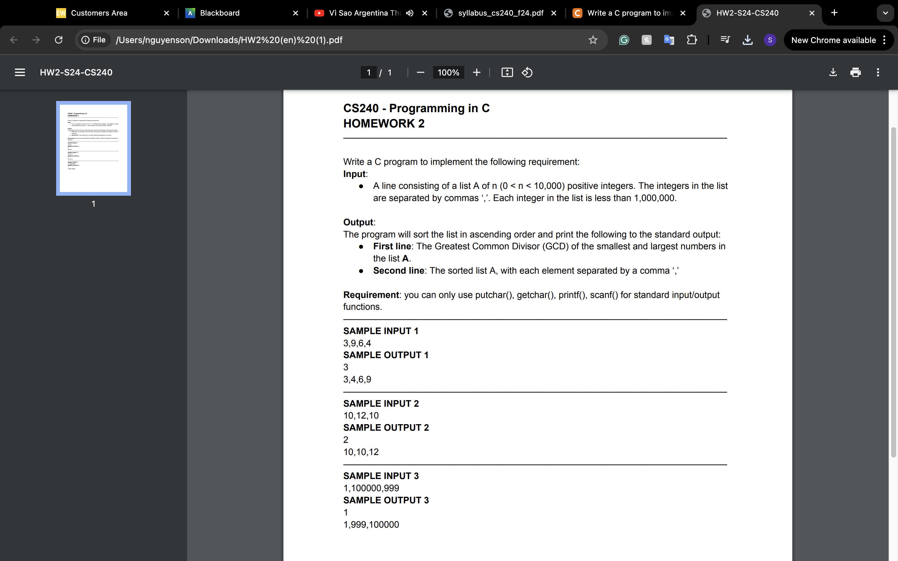 Solved CS240 - ﻿Programming in CHOMEWORK 2Write a C program | Chegg.com