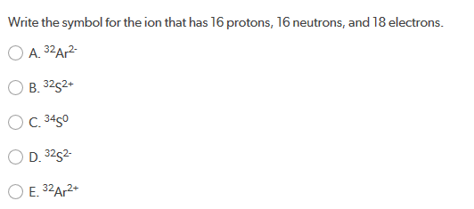 Solved Write the symbol for the ion that has 16 protons, 16 | Chegg.com