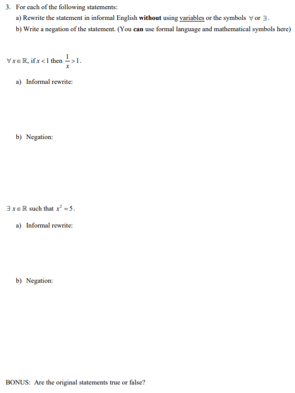 Solved 3. For each of the following statements: a) Rewrite | Chegg.com