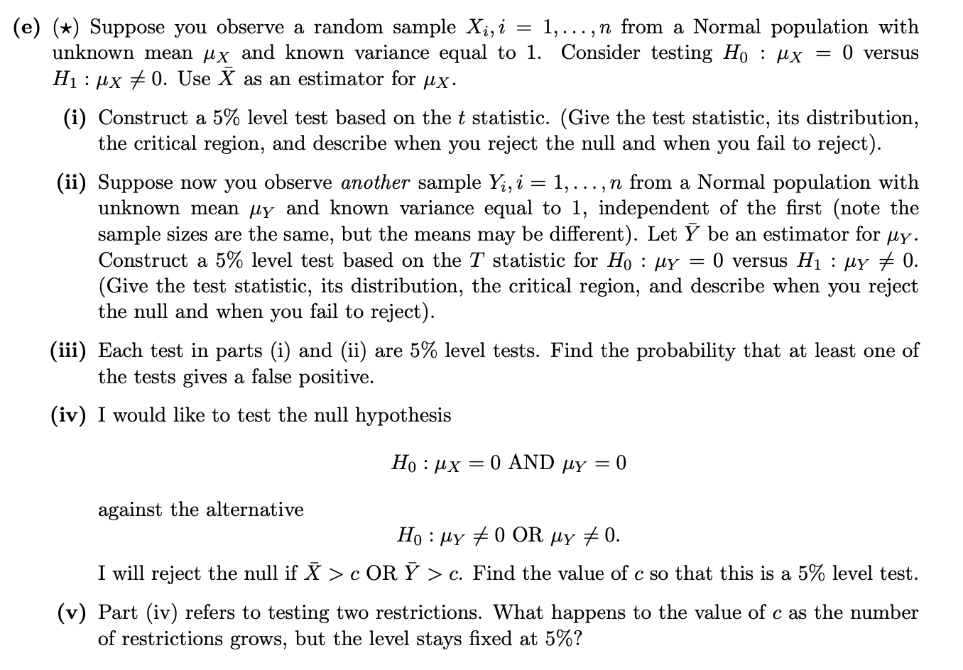 unknown mean μX and known variance equal to 1 . | Chegg.com